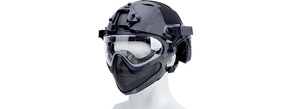 G-Force Pilot Full Face Helmet w/ Plastic Mesh Face Guard (Color: Blac ...